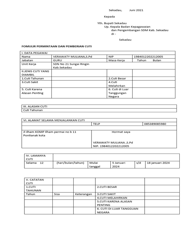 Format Cuti PNS | PDF