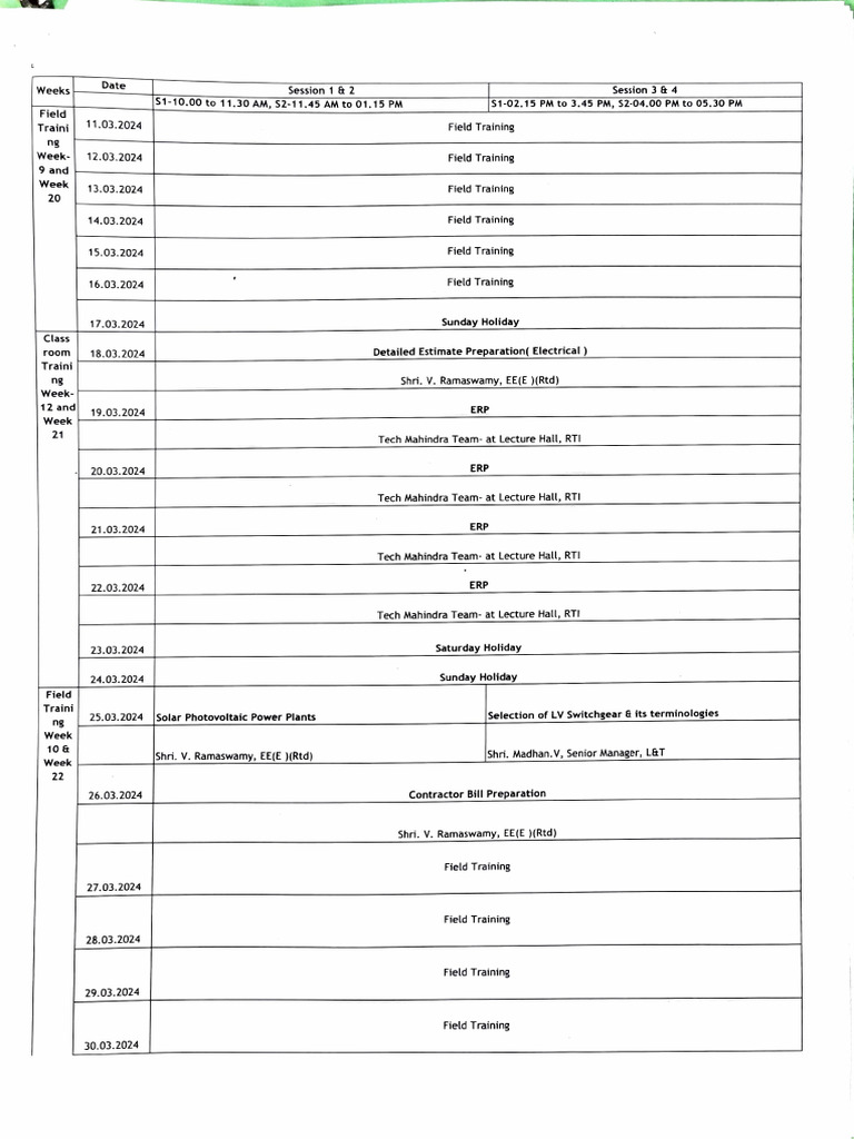 Revised Classroom Schedule for Electrical Batch2 | PDF