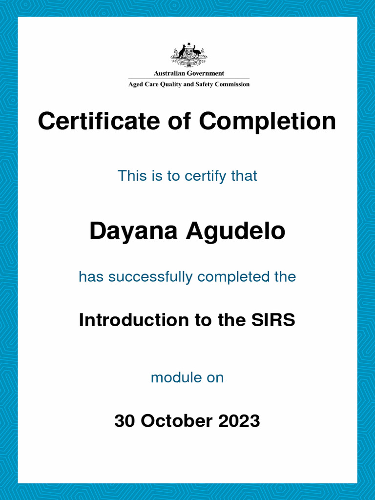 Dayana - Agudelo - Certificate Introduction To The SIRS | PDF