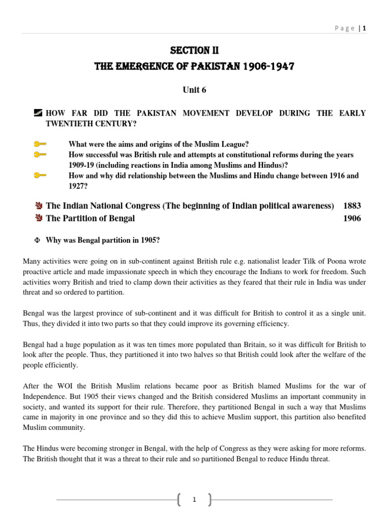 Section II (The emergence of Pakistan 1906-1947) | PDF | British Raj ...