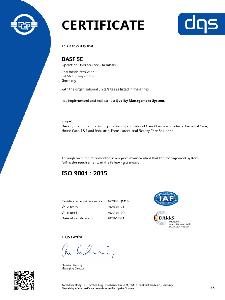 Care Chemicals - ISO 9001 (Global) | PDF | Iso 9000
