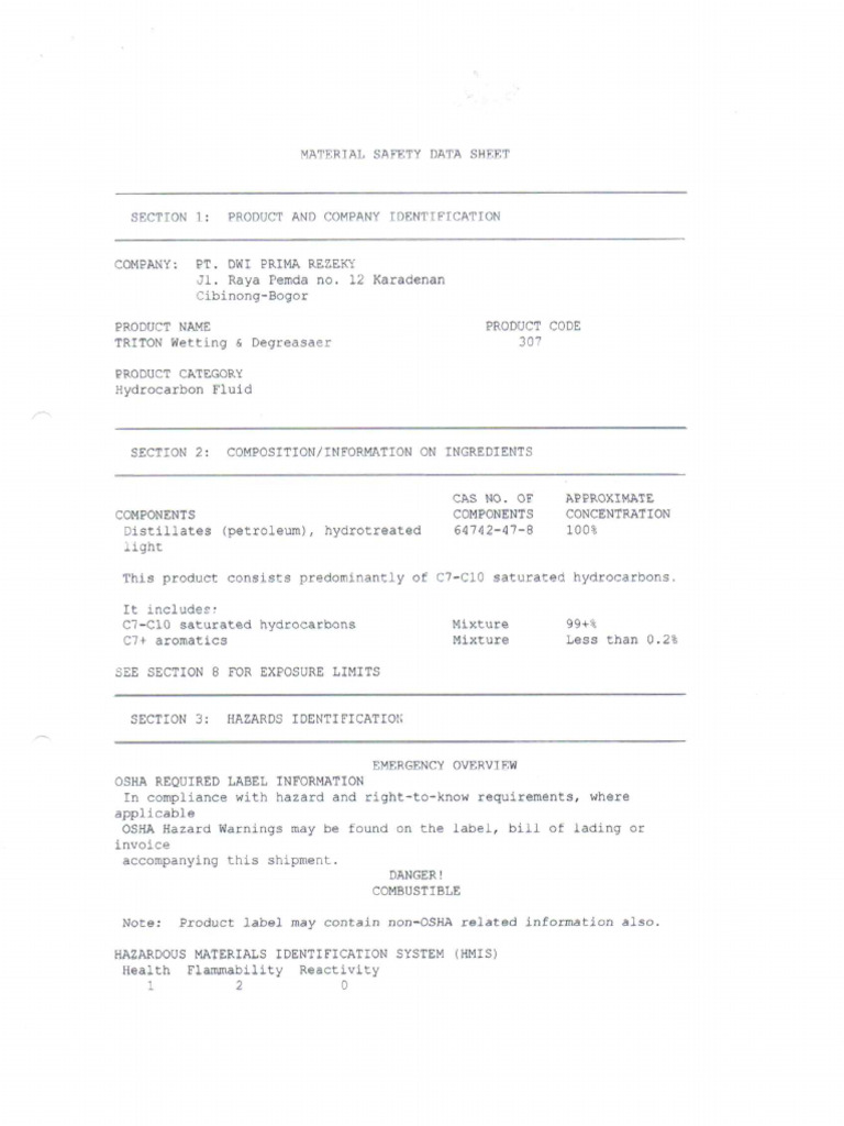 MSDS Triton 306 B | PDF