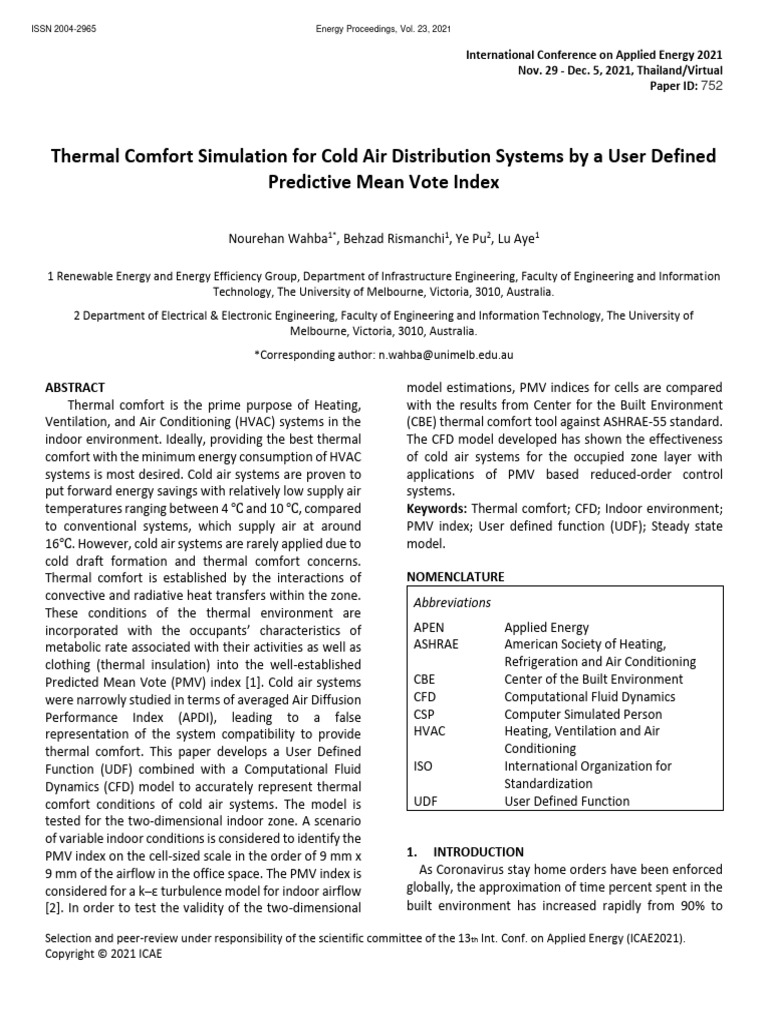 2D - Thermal Comfort Simulation For Cold Air Distribution Systems by A ...