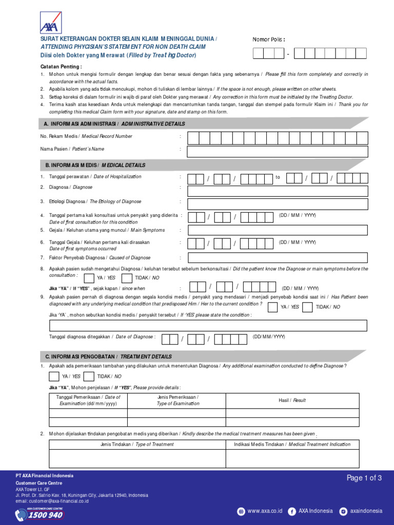 Formulir Klaim Reimburst_srt Keterangan Dr_form Pengaju Klaim | PDF