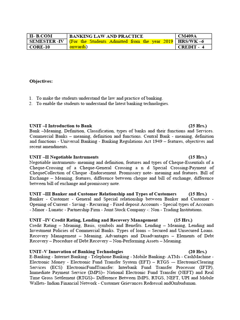 BKG Law and Practice - 1,2 & 3 Units | PDF | Banks | Transaction Account