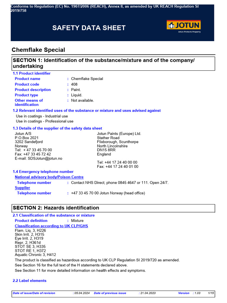 SDS 408 Chemflake Special Euk GB | PDF | Waste | Toxicity