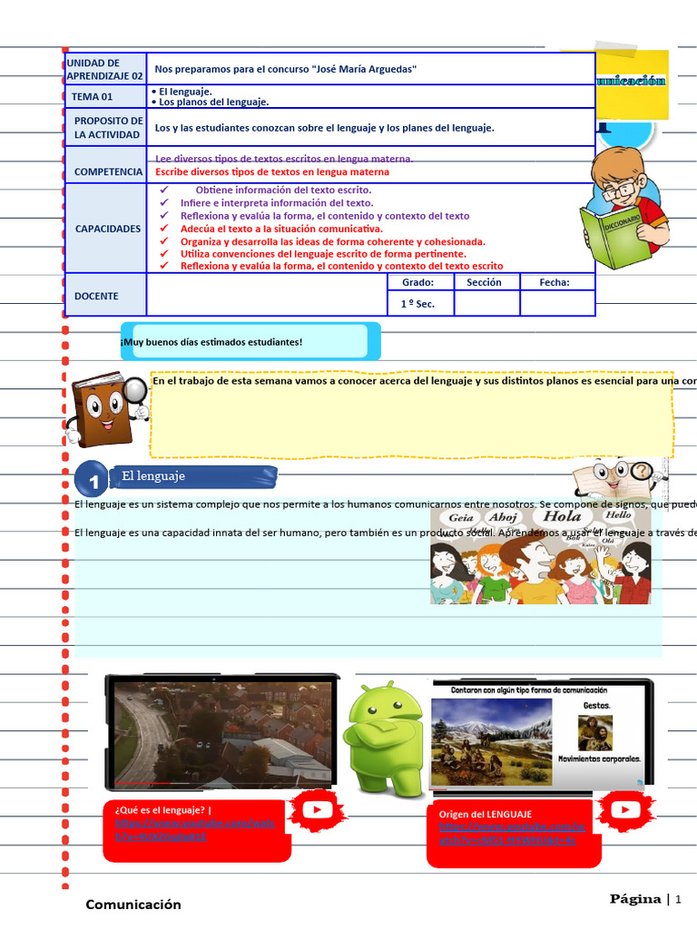 1º Sec. Comun. Ficha de Actv 01-2024 | Descargar gratis PDF | Habla | Palabra