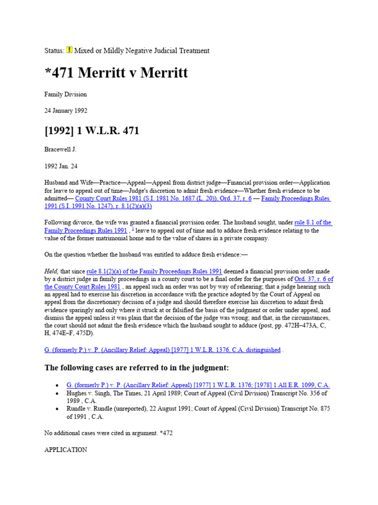 Merritt V Merritt | PDF | Appeal | Judgment (Law)