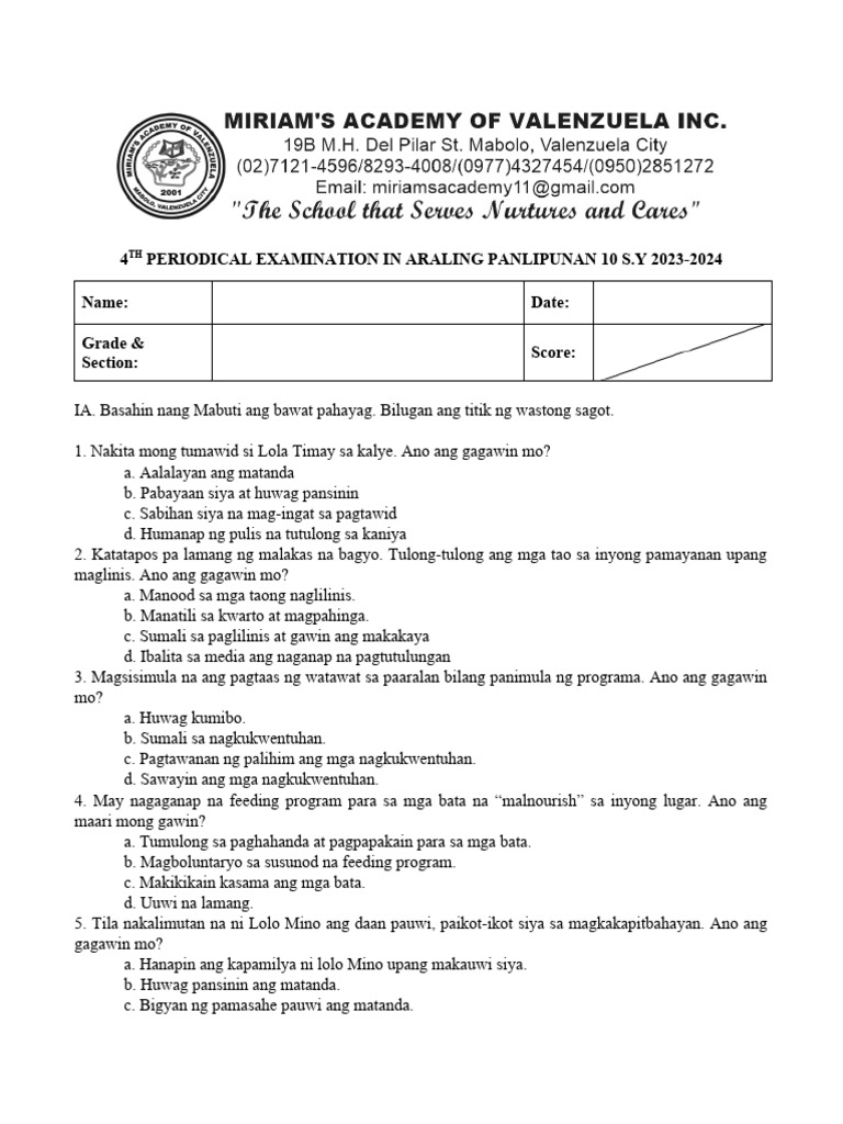 Ap 10 - 4TH Periodical Exam | PDF