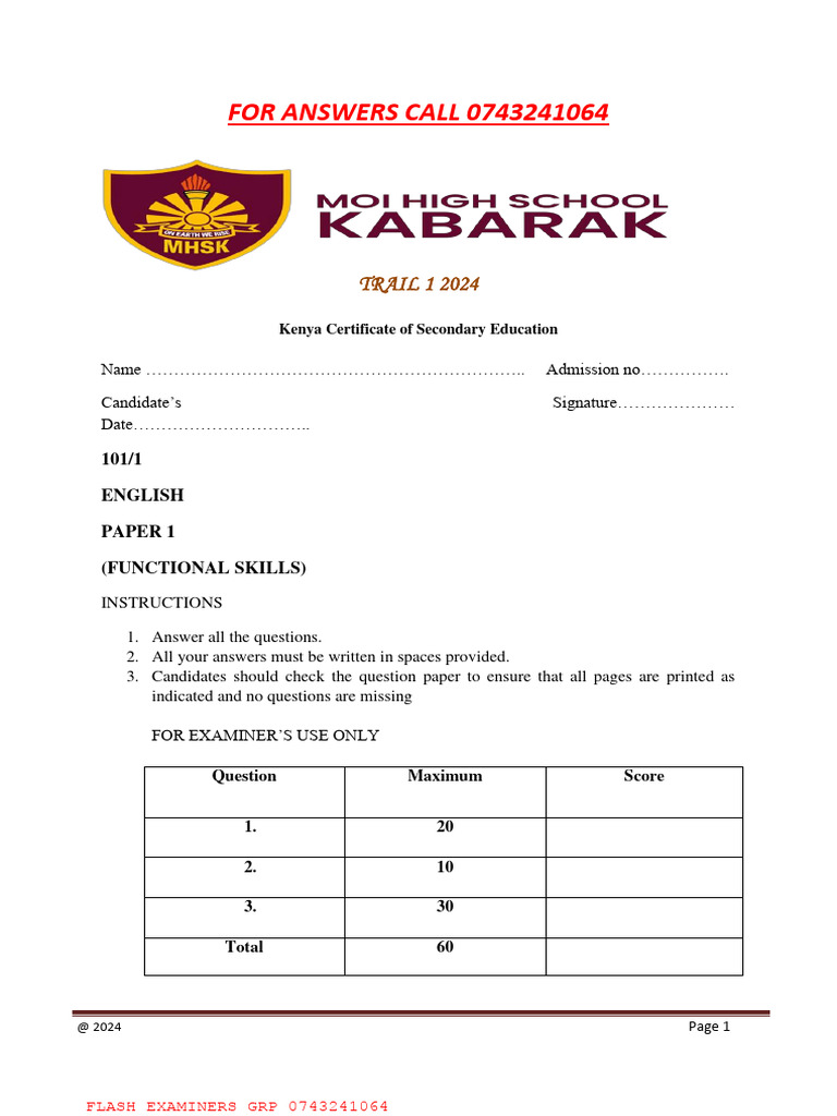 Kabarak Mock 1 | PDF