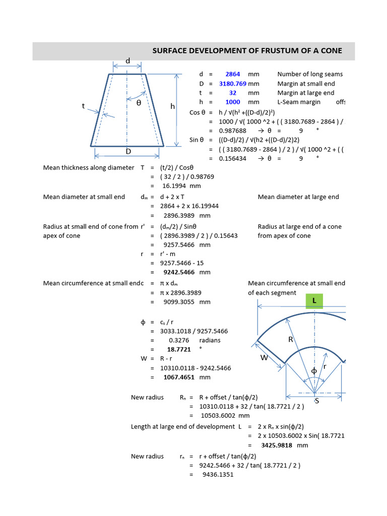 Development of A Frustum of A Cone R00 | PDF | Trigonometry | Angle