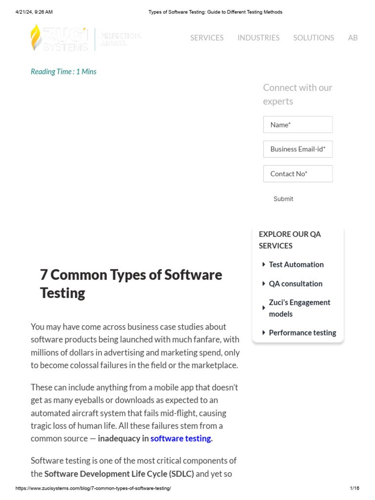 Types of Software Testing - Guide To Different Testing Methods ...