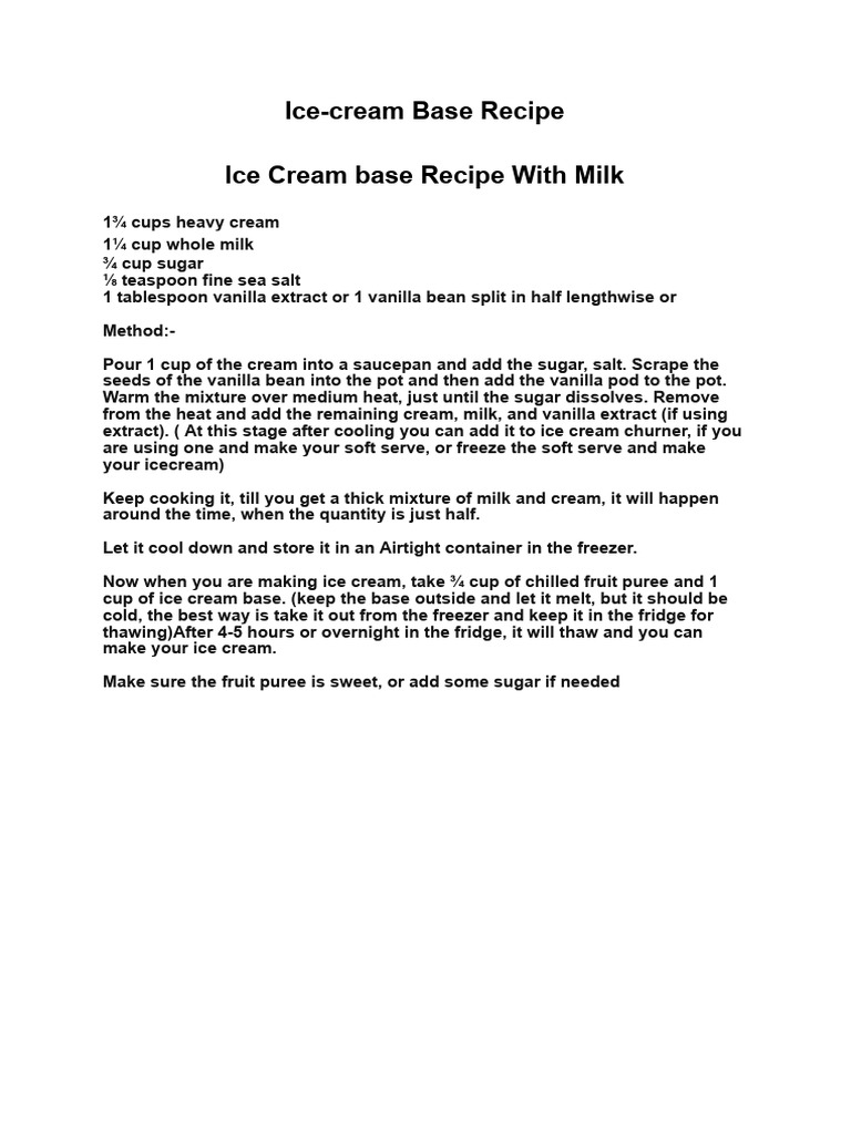 Ice-Cream Base Recipe | PDF | Cooking, Food & Wine
