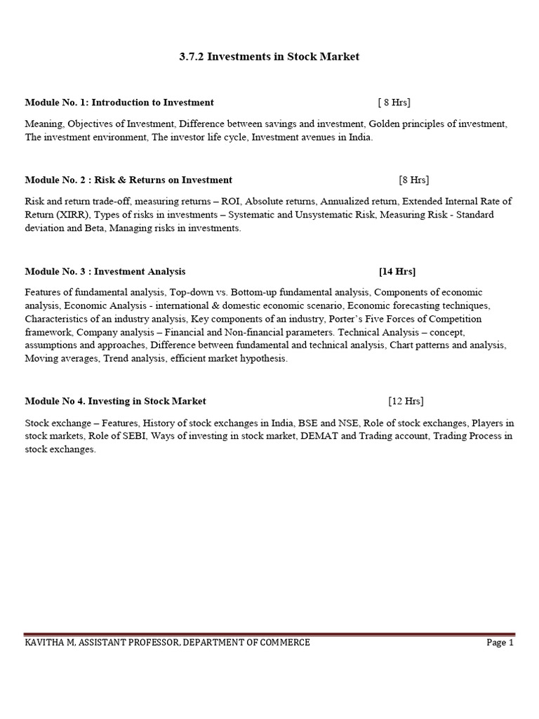 Investment in Stock Market Notes | PDF | Investing | Financial Economics