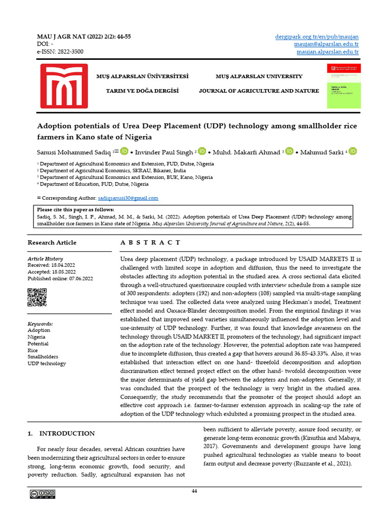 Adoption of UDP Technology in Rice Farming | PDF | Agriculture | Poverty