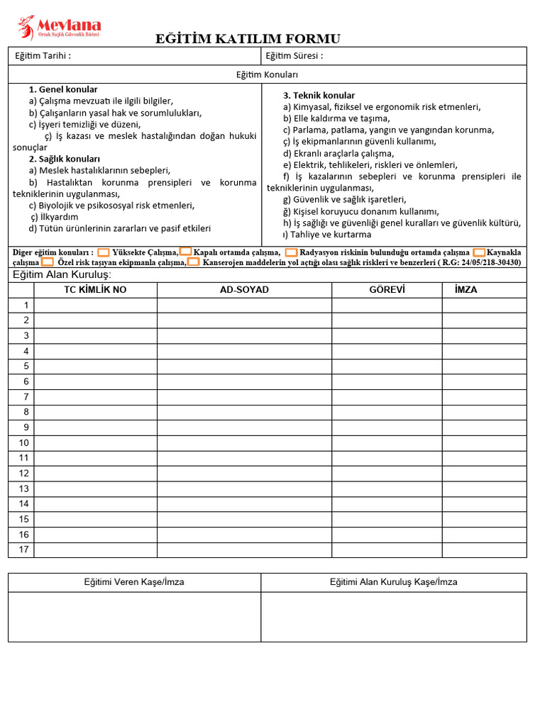 Egitim Katilim Formu | PDF