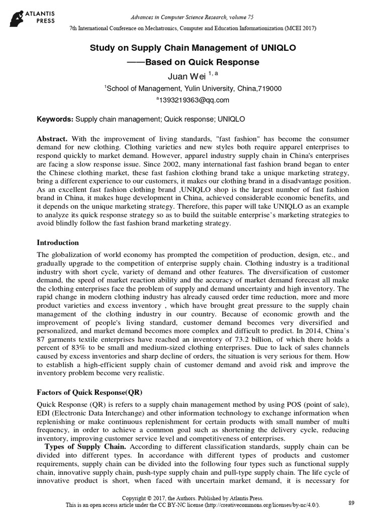Study On Supply Chain Management of UNIQLO: - Based On Quick Response ...