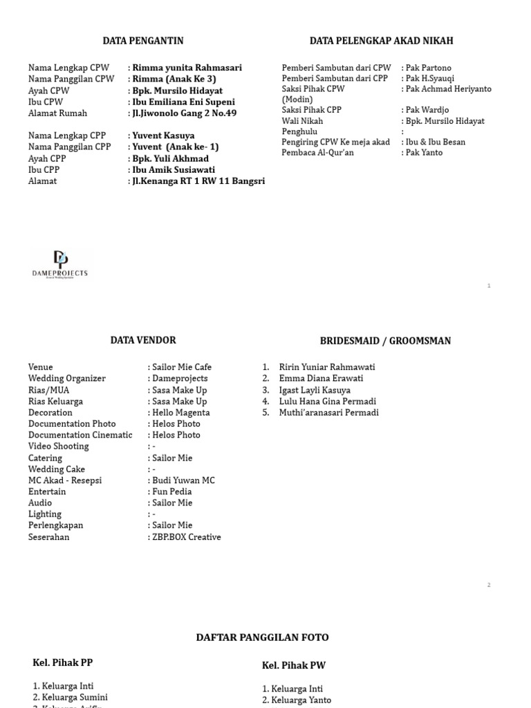 Que Card Akad Nikah & Resepsi 19 April 2024 | PDF