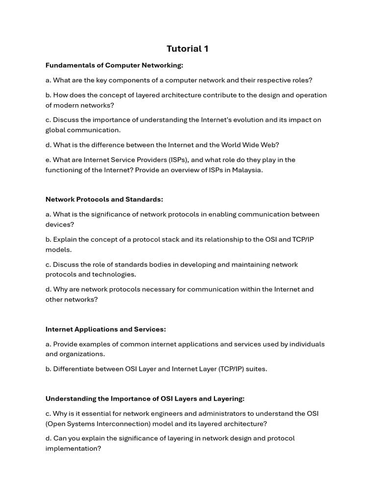 Tutorial 1 | PDF | Computer Network | Osi Model