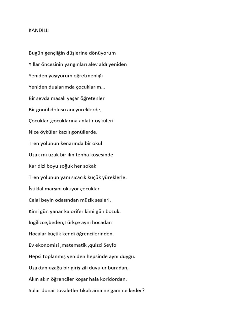 KANDİLLİ Lisesi Şiir | PDF