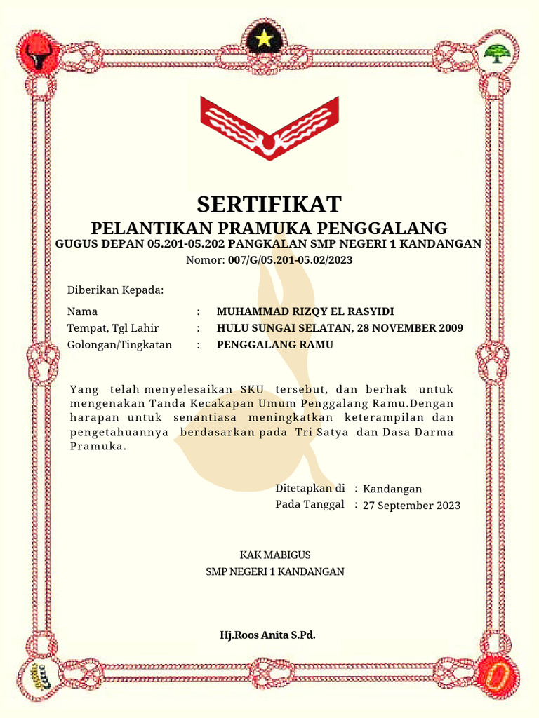 Sertifikat Tku Muhammad Rizqy El Rasyidi | PDF