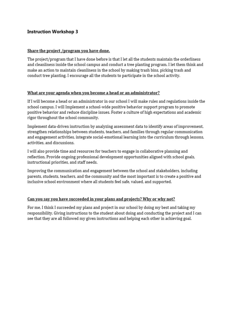 Instruction Workshop 3 | PDF