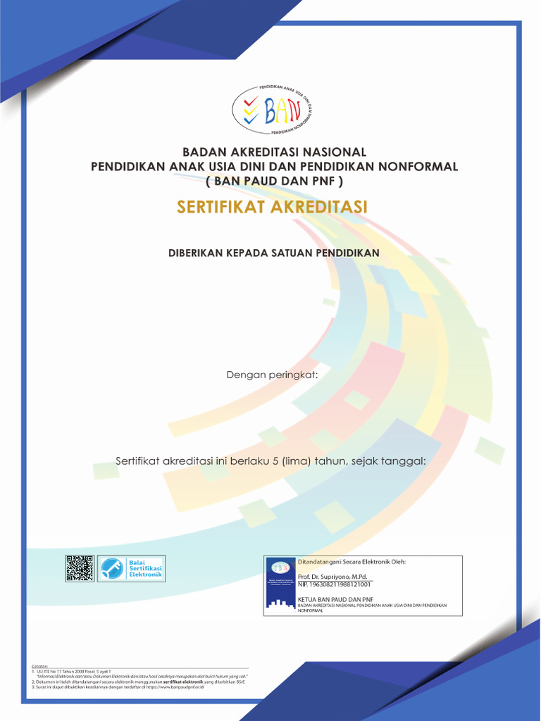 Sertifikat - Akreditasi Paud 2022 | PDF