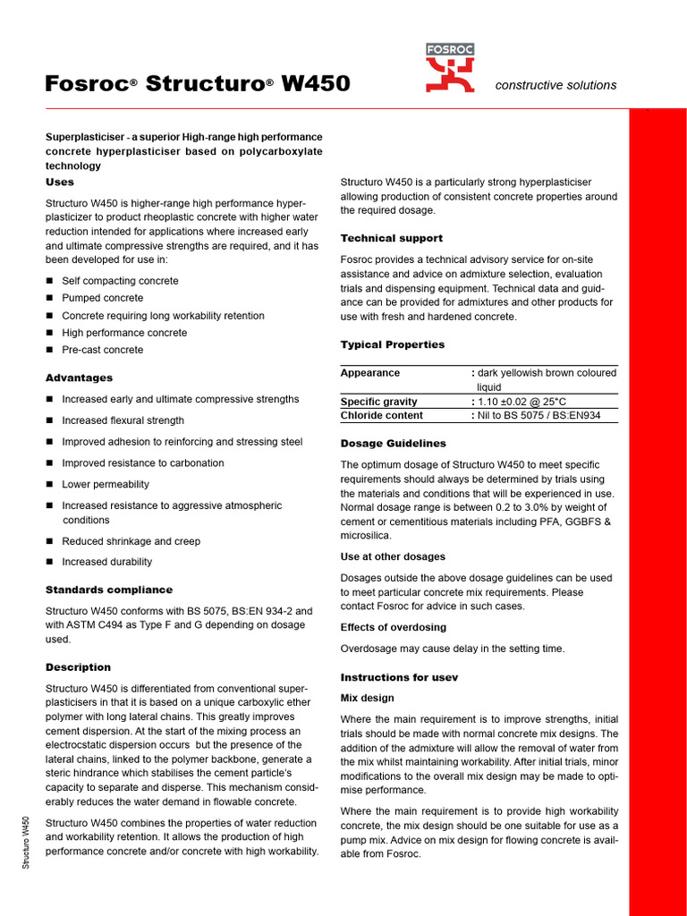 Structuro W450 | PDF | Concrete | Building Materials