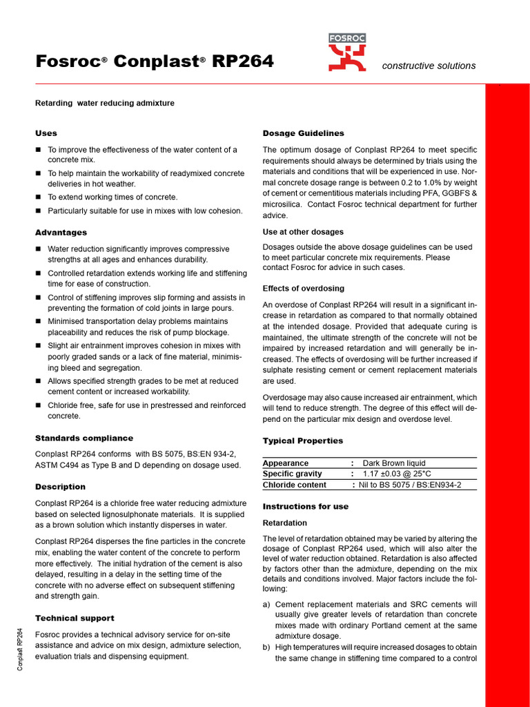 Conplast RP264 | PDF | Concrete | Cement