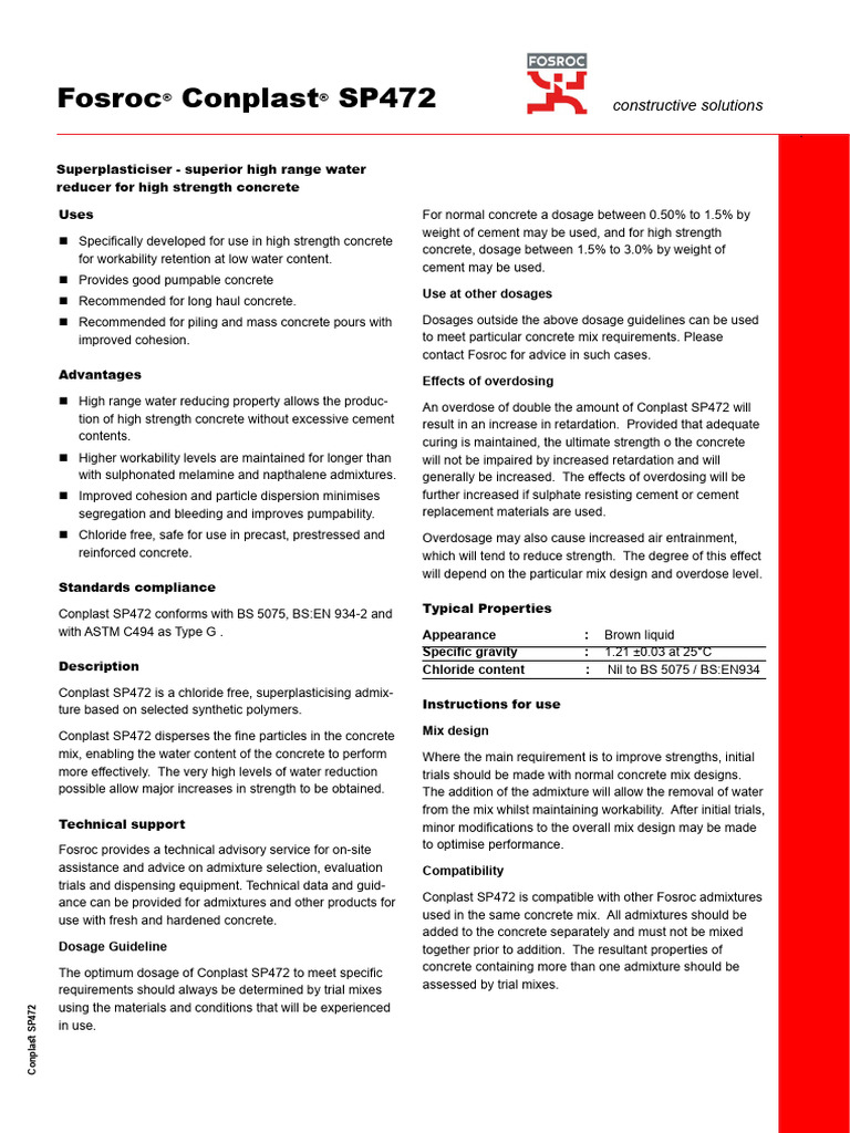 Conplast SP472 | PDF | Concrete | United Arab Emirates