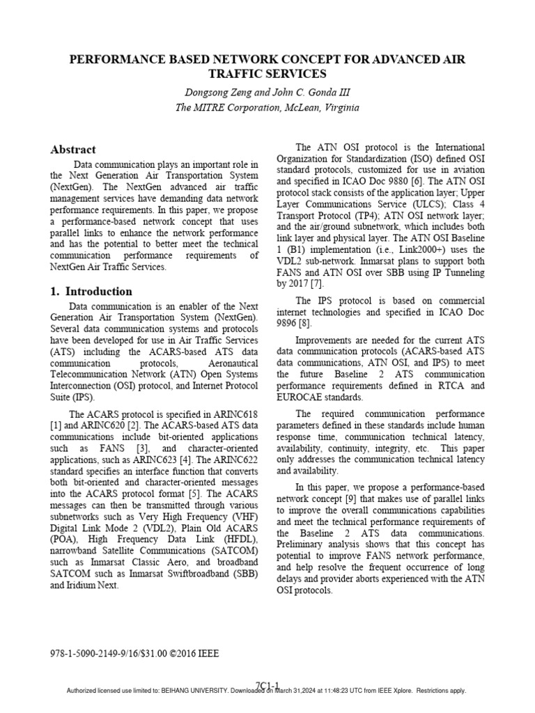 Performance Based Network Concept For Advanced Air Traffic Services | PDF | Osi Model | Computer ...