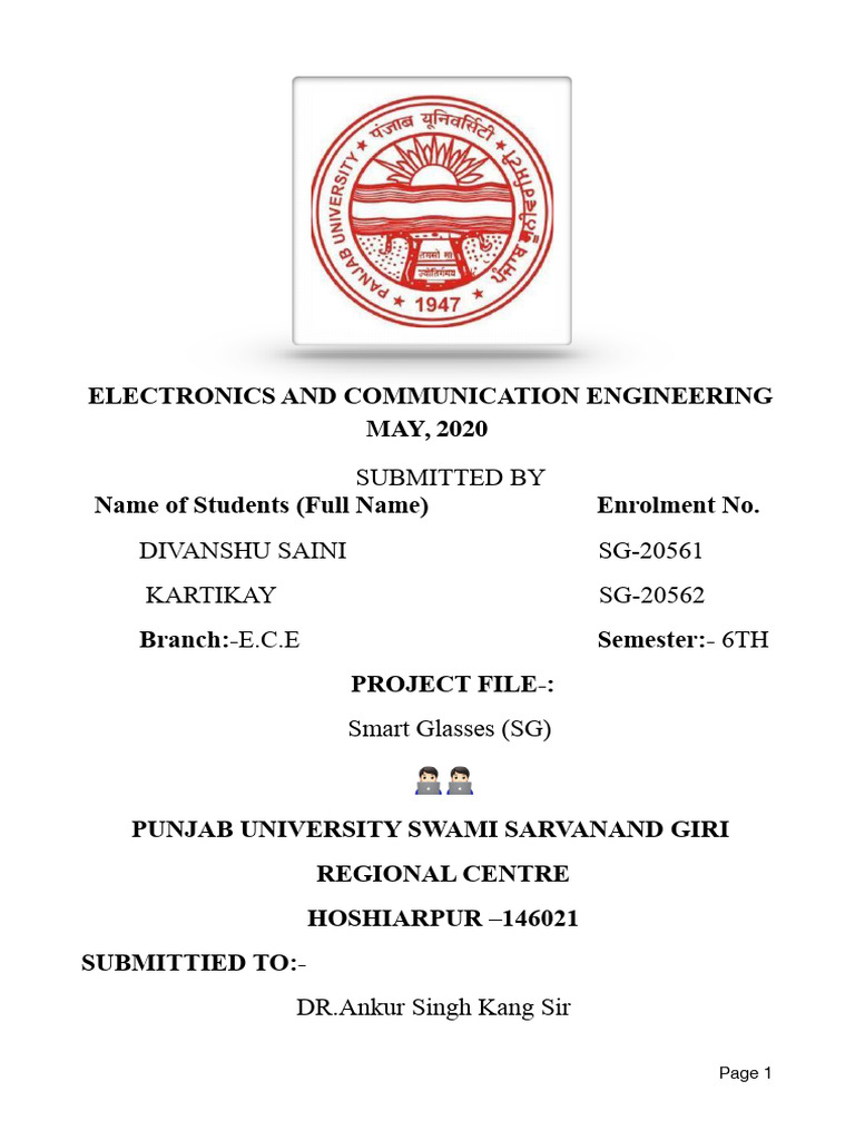 Project Report Smart Glasses | PDF | Arduino | Computing