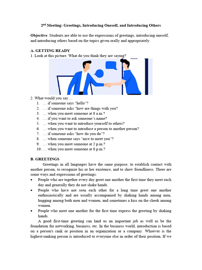 UNIT 1. GREETINGS & INTRODUCTION | PDF UNIT 1. GREETINGS & INTRODUCTION | PDF