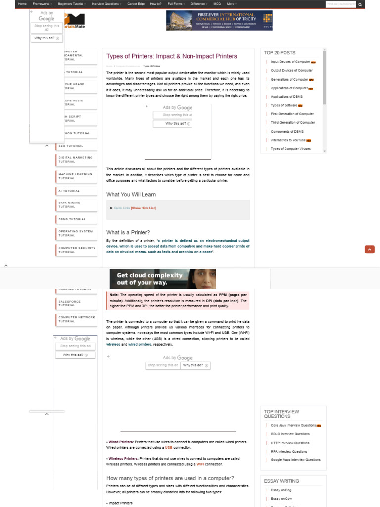 Types of Printers: Impact vs. Non-Impact | PDF | Printer (Computing) | Computing