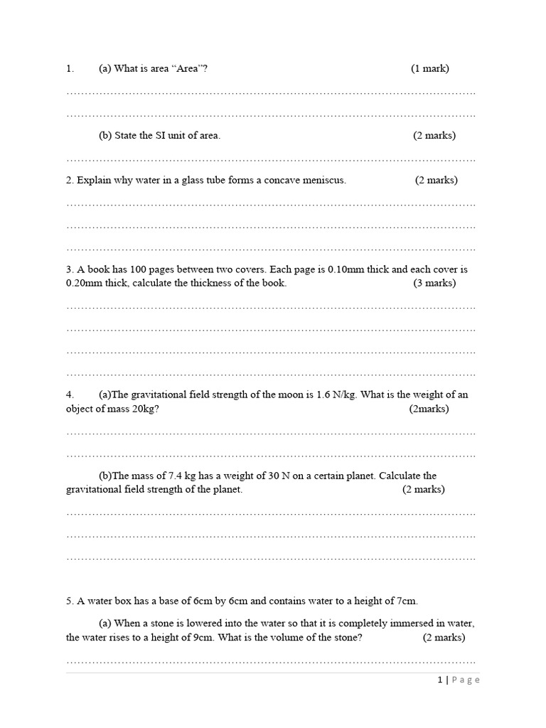 Form One Physics Exam | Download Free PDF | Weight | Pressure