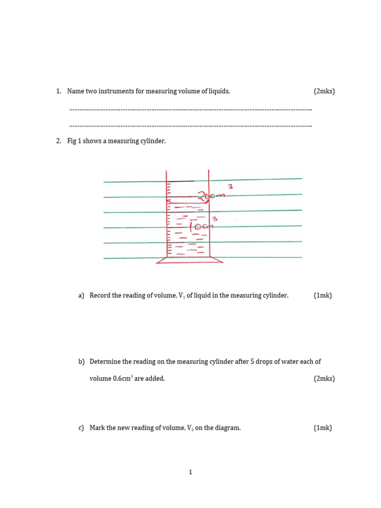 physics form 1 end of term 3 exam | PDF | Density | Volume
