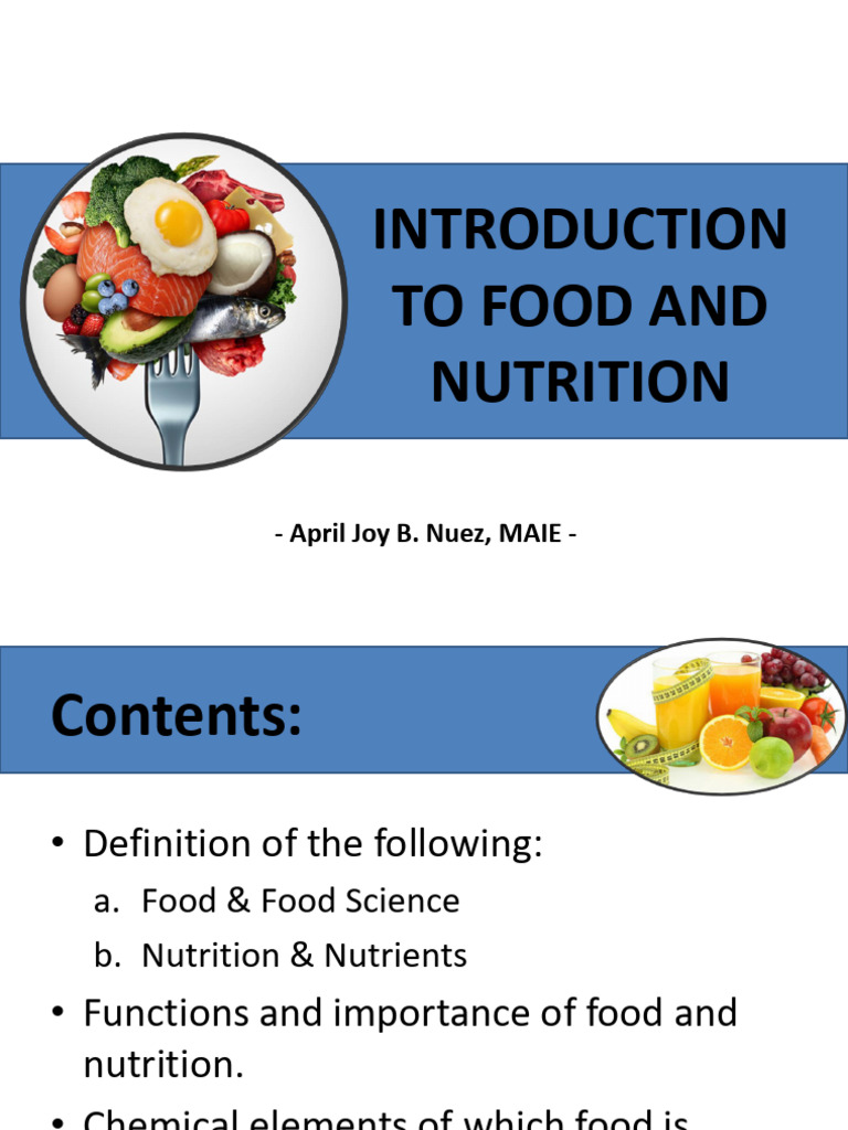 Lesoon 1. Introduction To Food and Nutrition | PDF | Foods | Nutrition