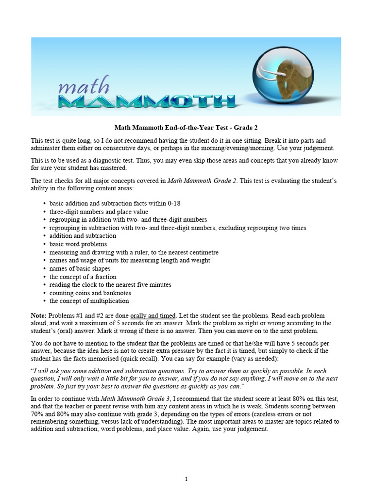 End of Year Test Grade2 Math | PDF | Mathematics