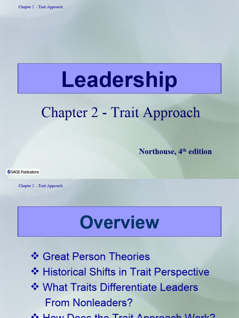 Leadership Chapter 2 Trait Approach | PDF | Leadership | Psychology
