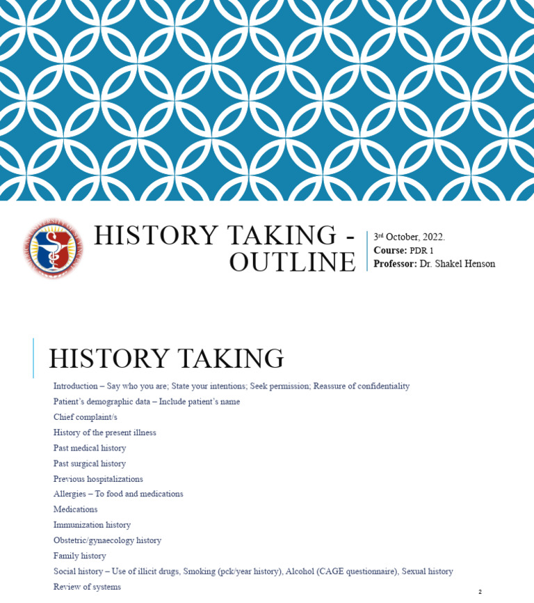 Week 5 - Day 1 - History Taking - Outline | PDF