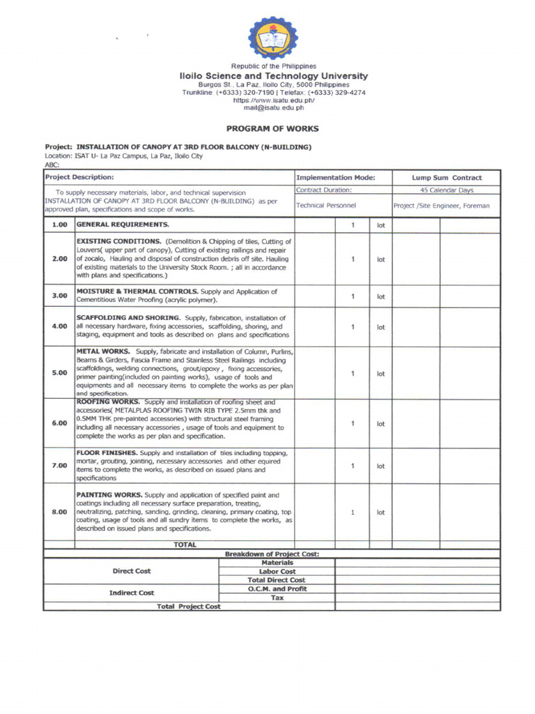Program of Works and Detailed Estimates | PDF