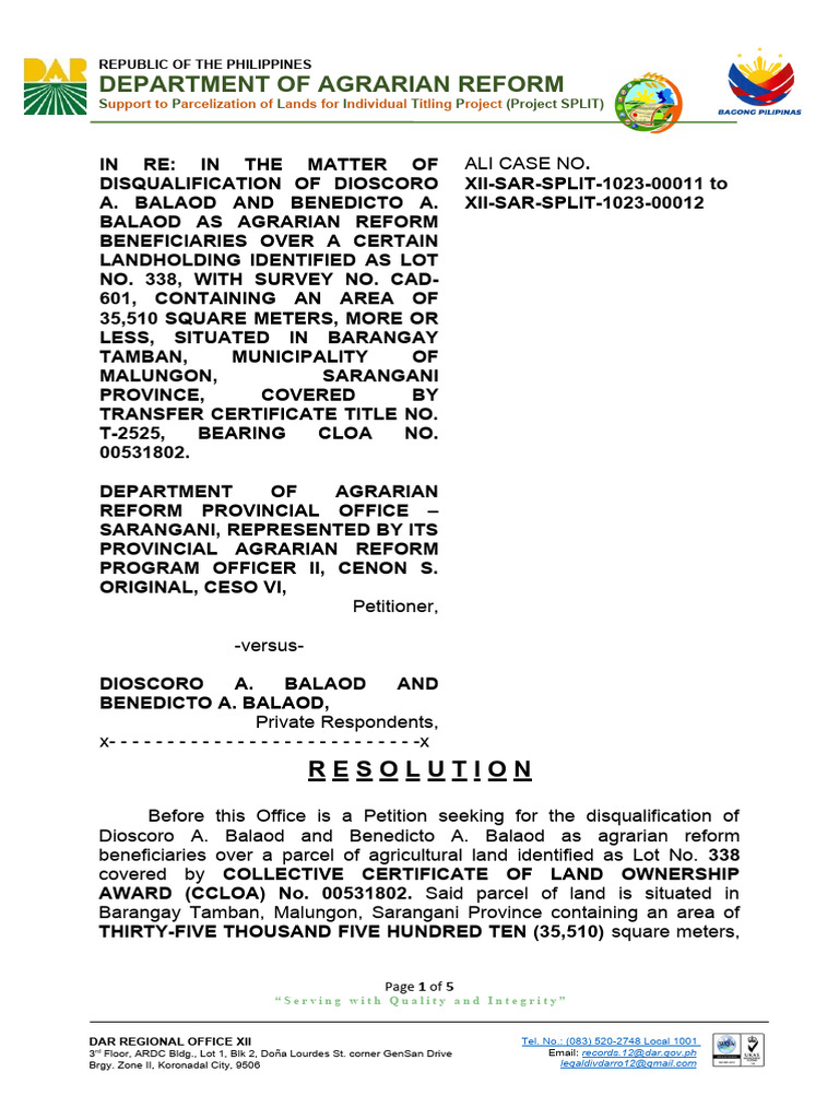 Disqualification of Agrarian Reform Beneficiaries | PDF | Common Law | Justice