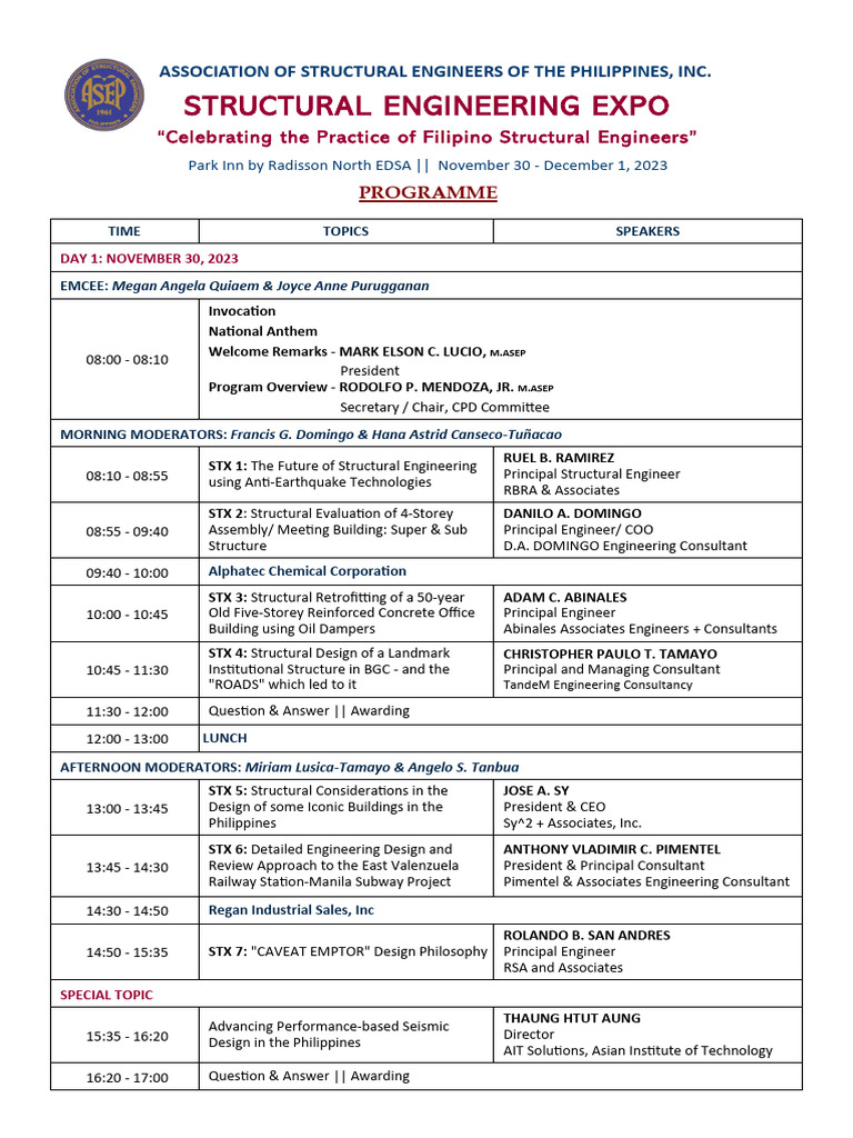 PROGRAM - ASEP Structural Engineering Expo | PDF | Engineering ...