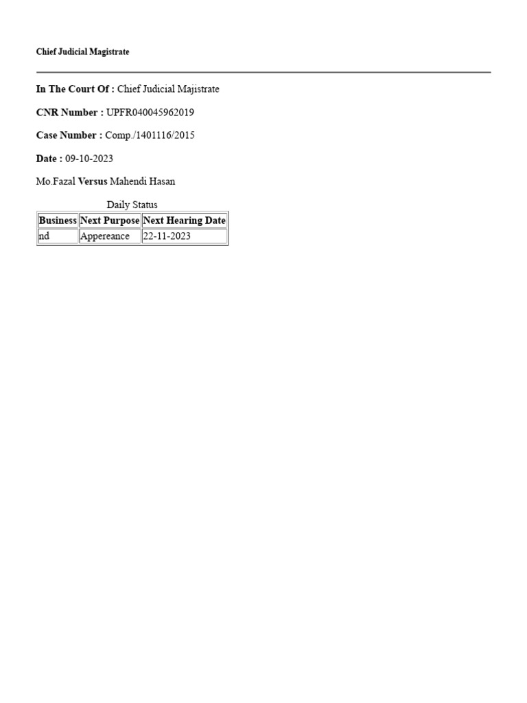 Court Case Status: Fazal vs Hasan | PDF