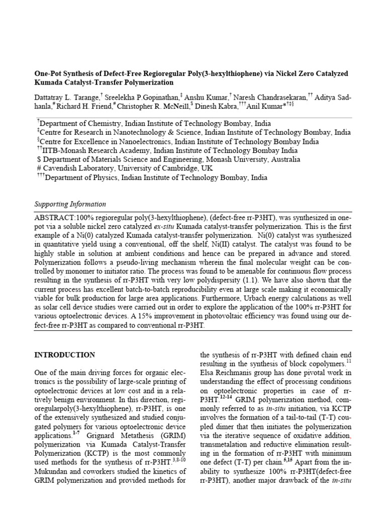 Synthesis DF-P3HT | PDF | Physical Chemistry | Chemical Substances