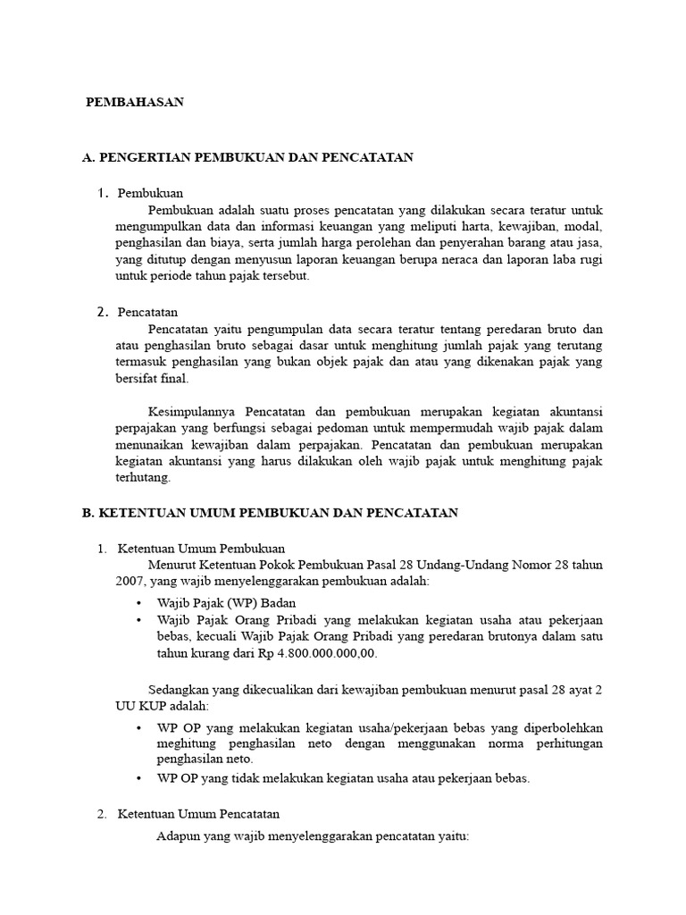 Pembukuan Dan Pencatatan Perpajakan 1 | PDF