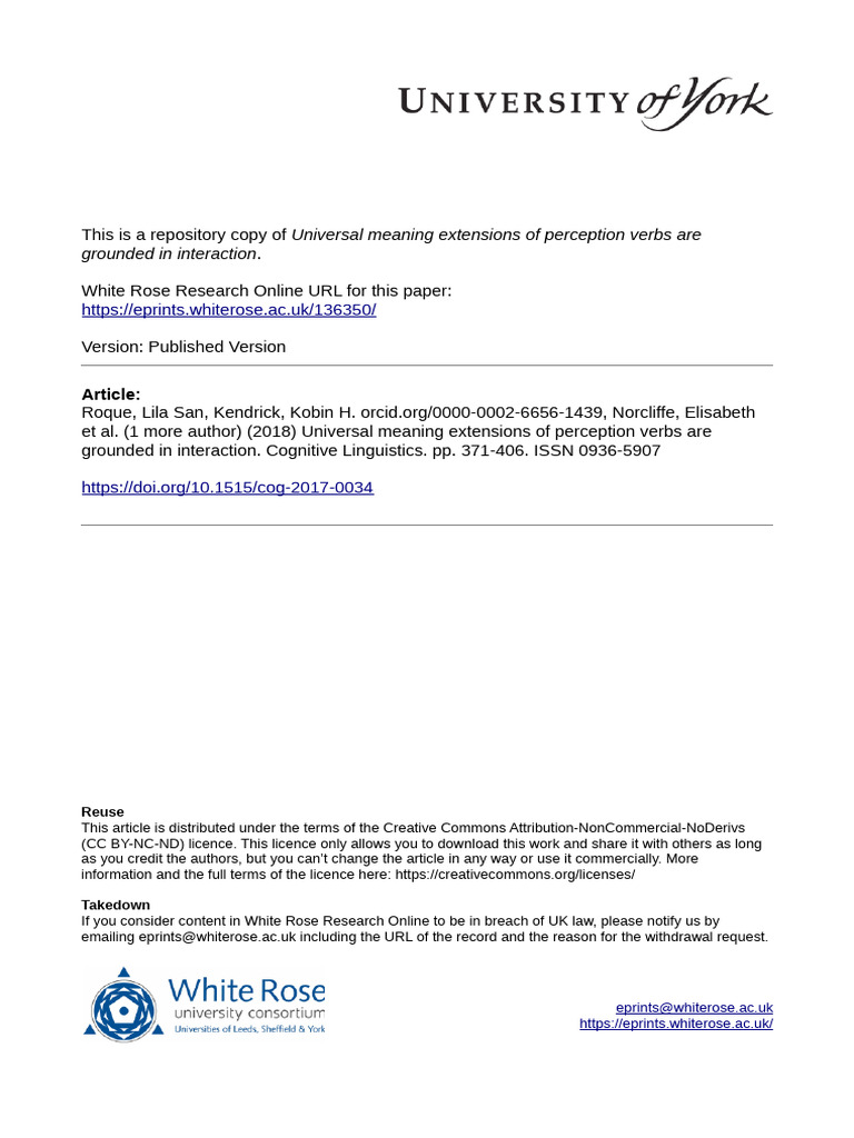 Perception Verbs in Cross-Linguistic Interaction | PDF | Perception ...