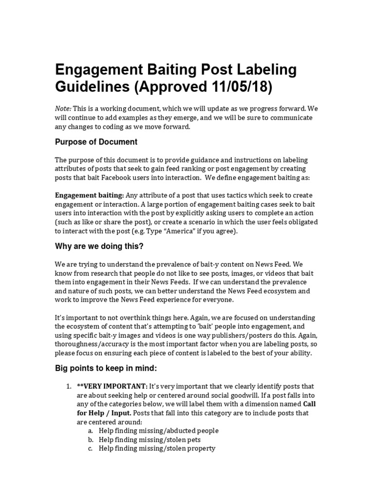 Engagement Baiting Guidelines Overview | PDF | Facebook | Human ...