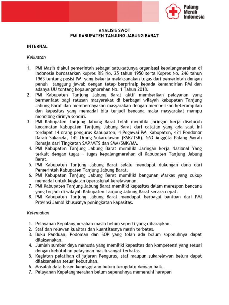 Analisis SWOT PMI Tanjung Jabung Barat | PDF