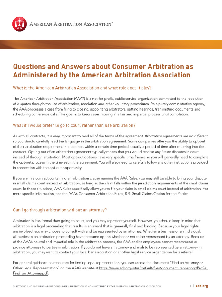 AAA Consumer Rules QandA | PDF | Arbitration | Lawyer